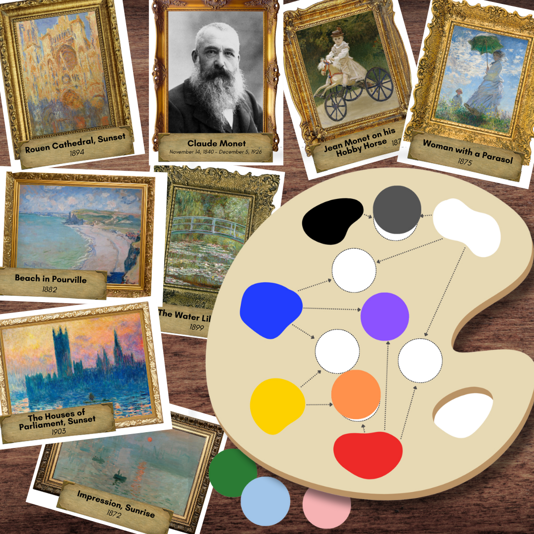 Claude MONET Art Study Full Color Cards w/Color Mixing & Matching ...