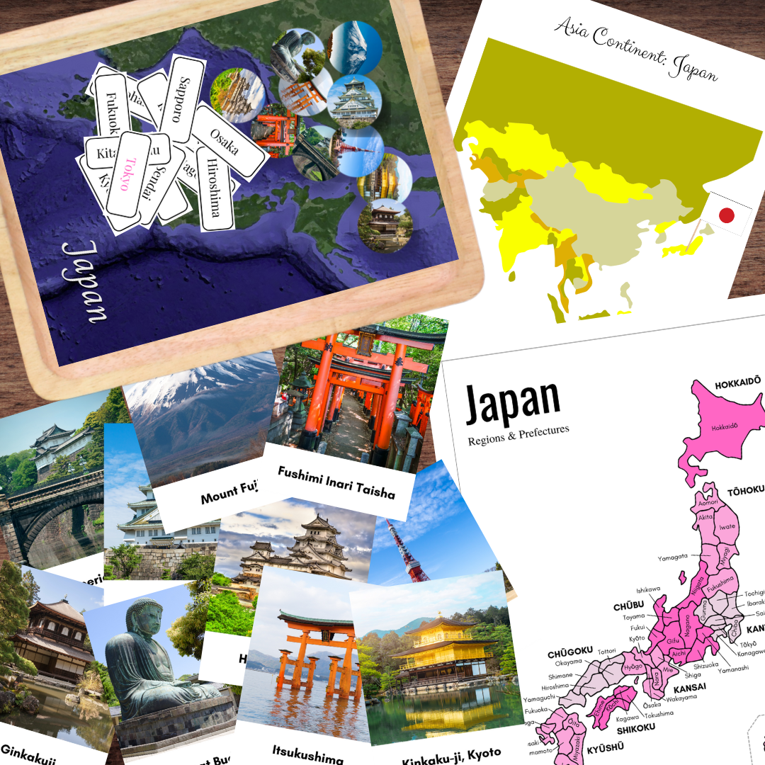 JAPAN Asia Geography Landmark 3-Part Cards City Prefecture Map Contine ...