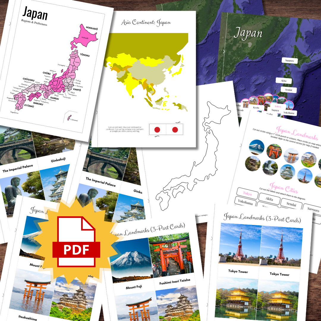 JAPAN Asia Geography Landmark 3-Part Cards City Prefecture Map Contine ...