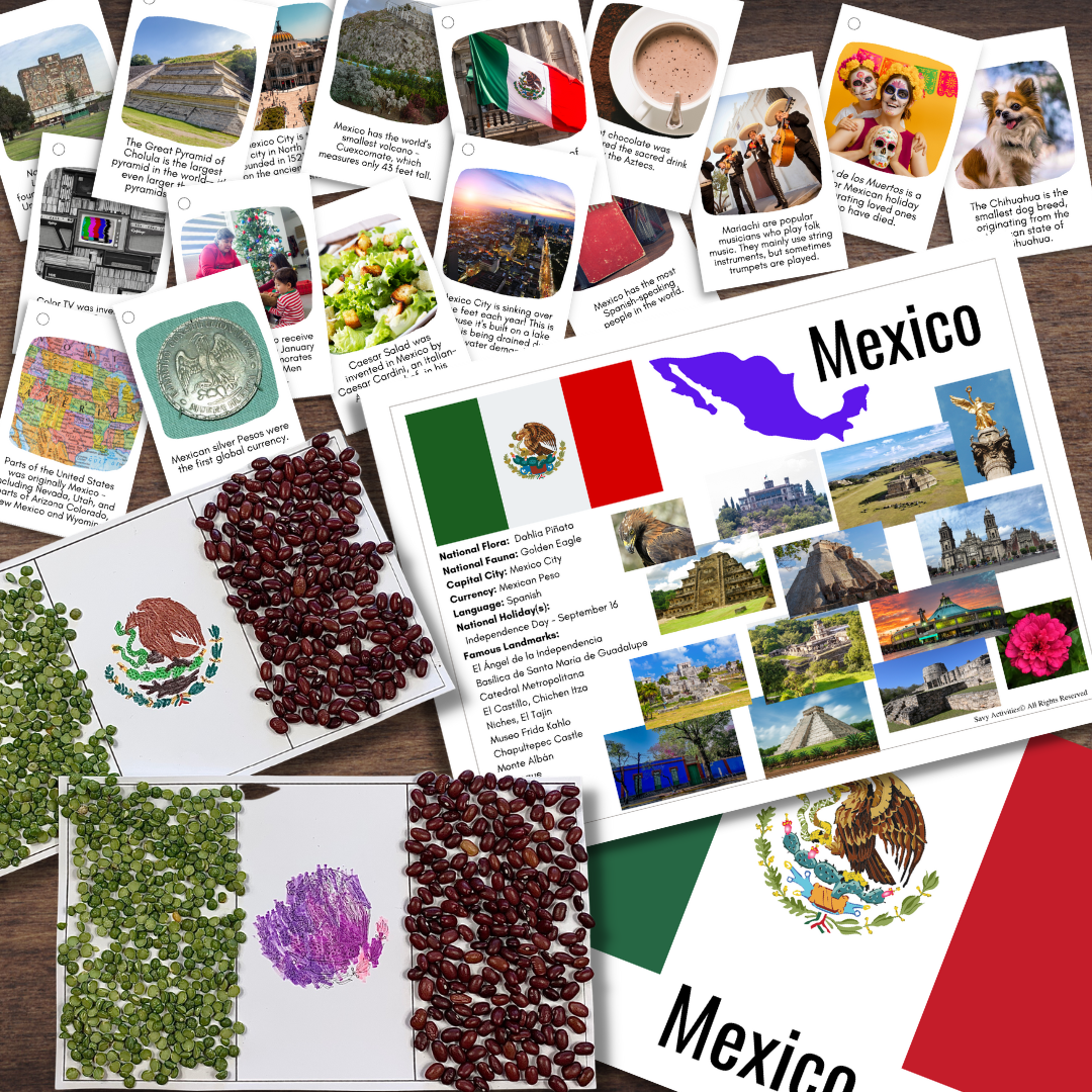 MEXICO Mexican Information Poster, Fun Facts Cards, Flag & Flag Craft ...