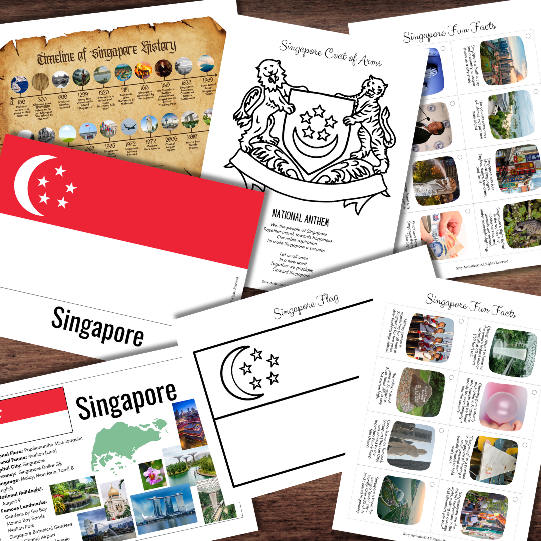 SINGAPORE Asia Country Continent Poster Flag Fun Fact Cards History Ti ...