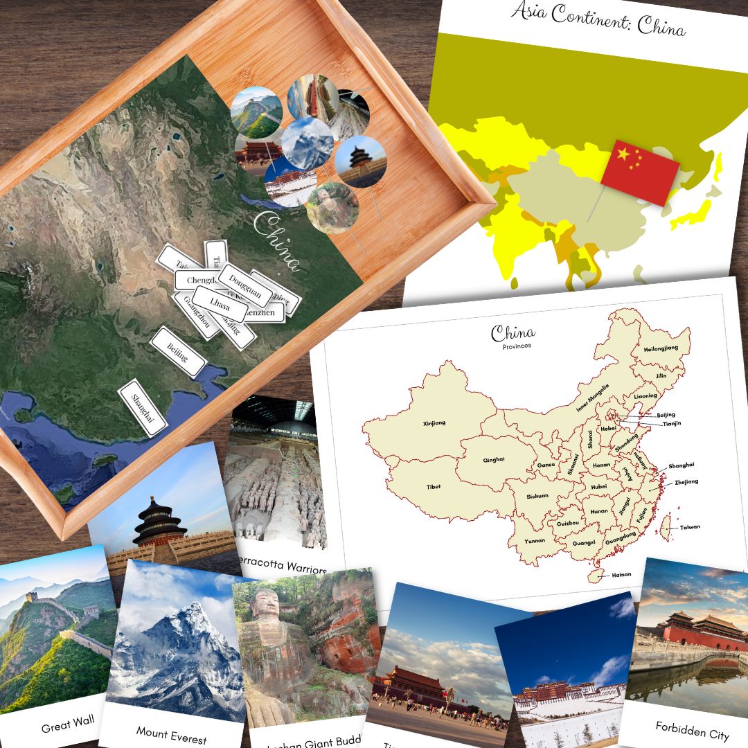 Montessori-Inspired China Unit Study Landmarks Map Pinning 3-Part Card ...
