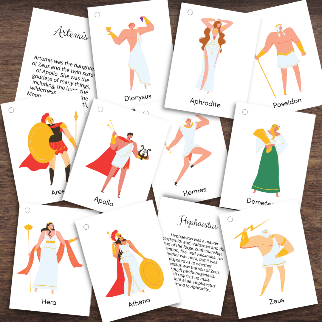 GREEK Olympian Gods Ancient Greece Illustrated Info Ring Cards – Savy ...