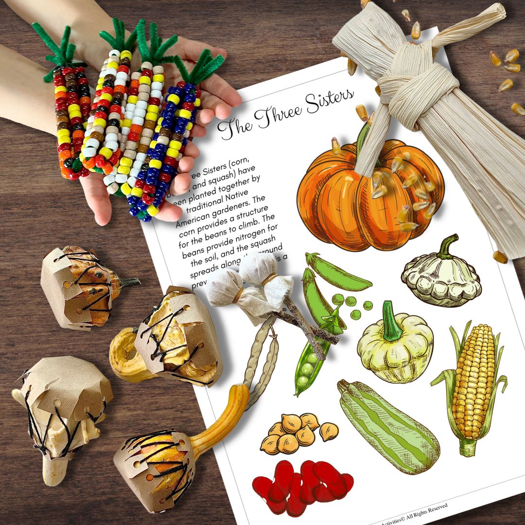 NATIVE AMERICA Three Sisters Poster Crafts Corn Husk Doll Squash Drums ...