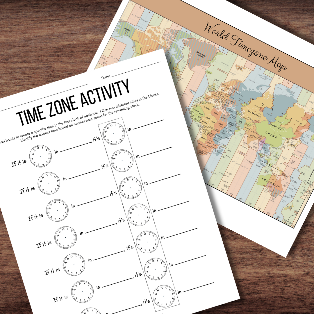 World TIME ZONE Map *Detailed* w/Time Conversion Worksheet - Hand's on ...
