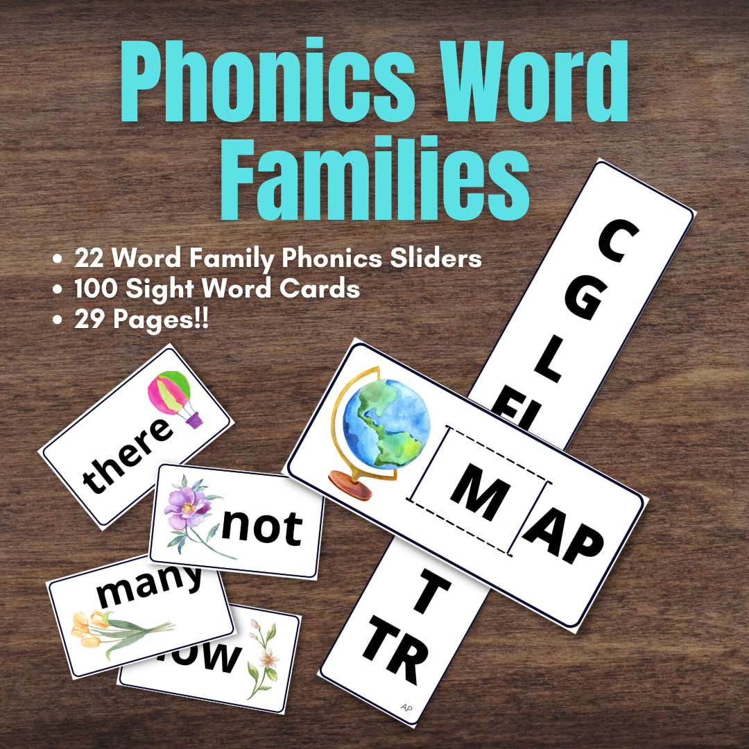 PHONICS Word Family Phonetic Sliders + SIGHT WORDS - 22 Sliders, 100 S ...