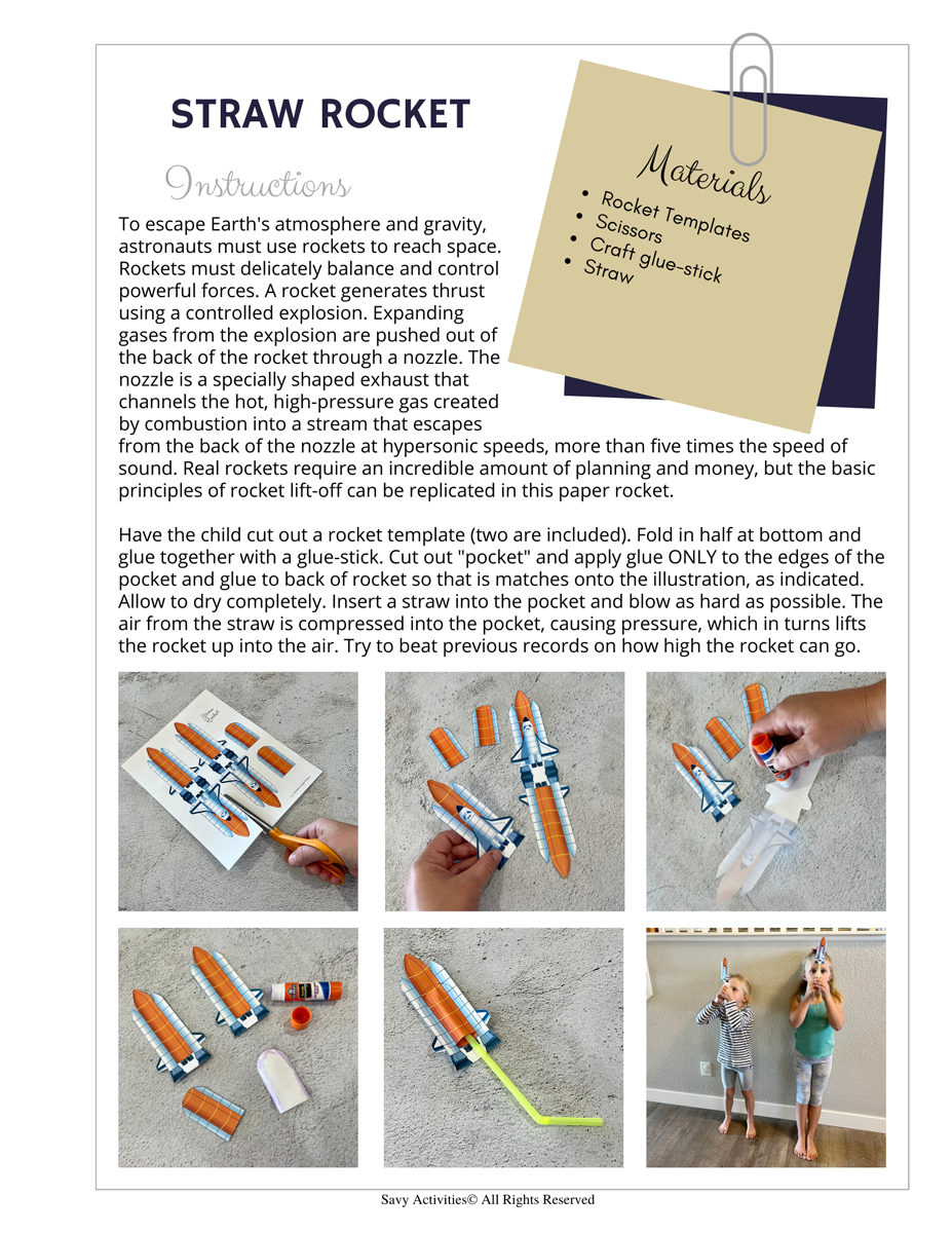 SPACE Air-Powered Straw ROCKET Science Activity & Astronaut Craft Prin ...