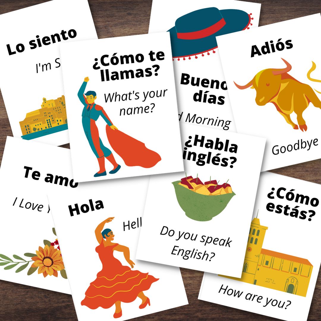 SPAIN Spanish España Language Phrase FULL COLOR Flash Cards – Savy ...